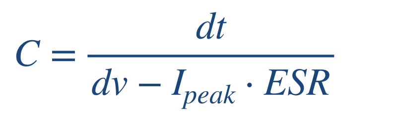 Formula for C = dt/(dV - I_peak * ESR)